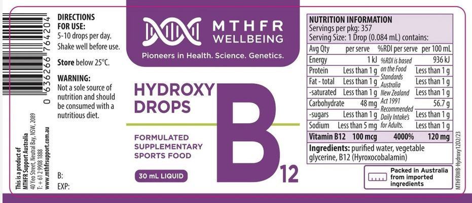 Mthfr Group Hydroxy B12 100mcg Drops 25ml | Australian Vitamins
