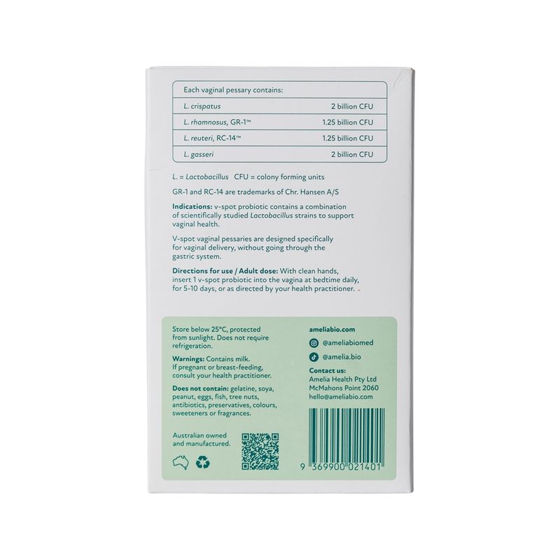 Amelia V-Spot Probiotic | Vaginal Pessaries | Australian Vitamins