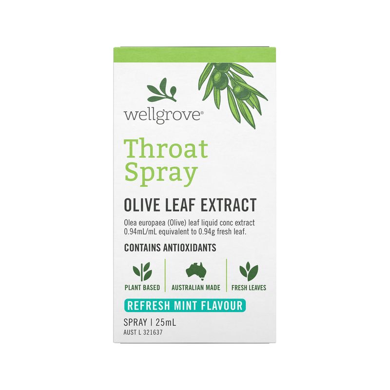 Wellgrove Olive Leaf Extract Throat Spray Refresh Mint 25ml ...