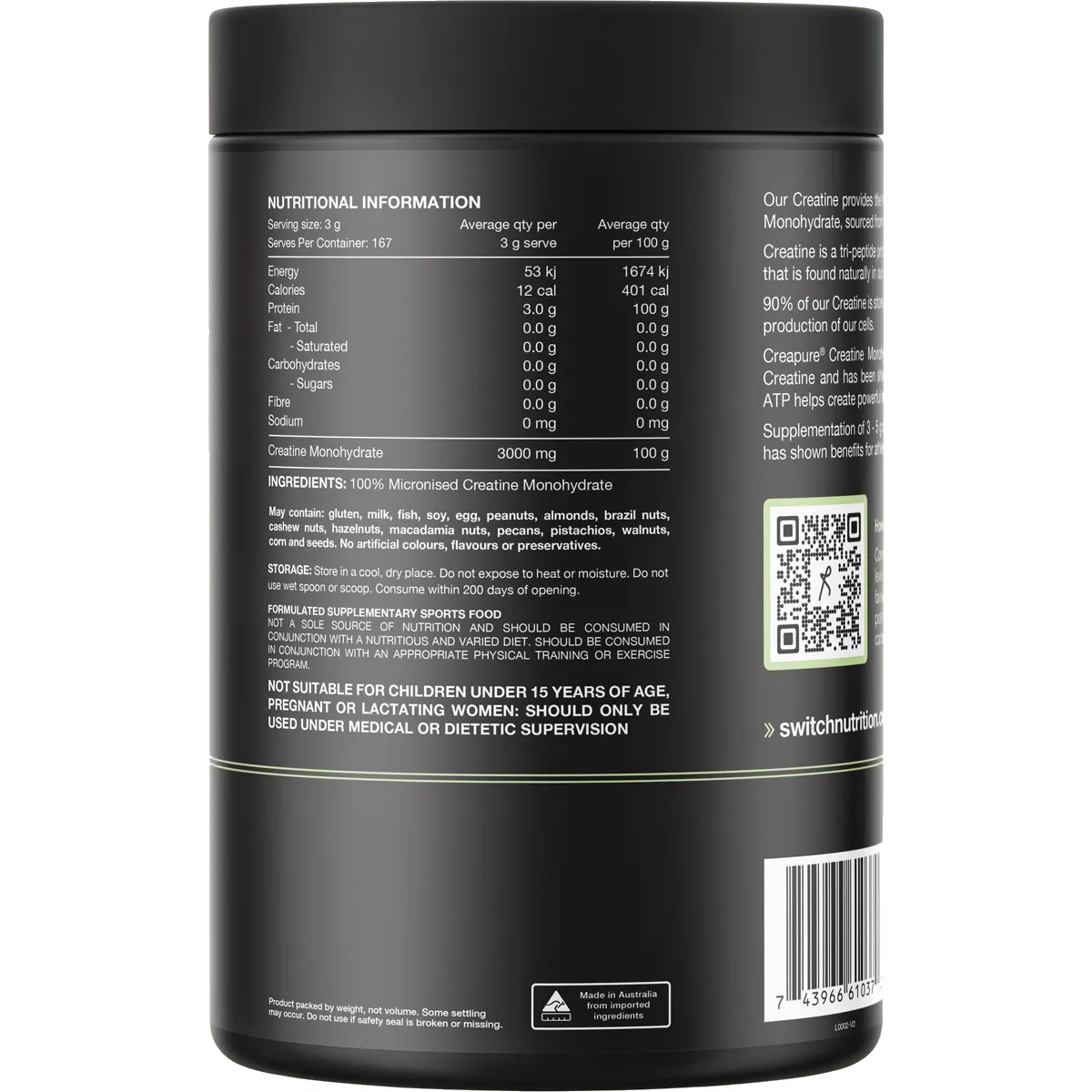 Switch Creatine Perform 100% Pure Creapure | Australian Vitamins