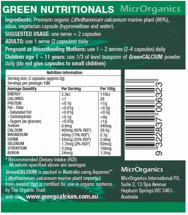 Green Nutritionals Green Calcium | 8% to 23% OFF RRP | Capsules ...